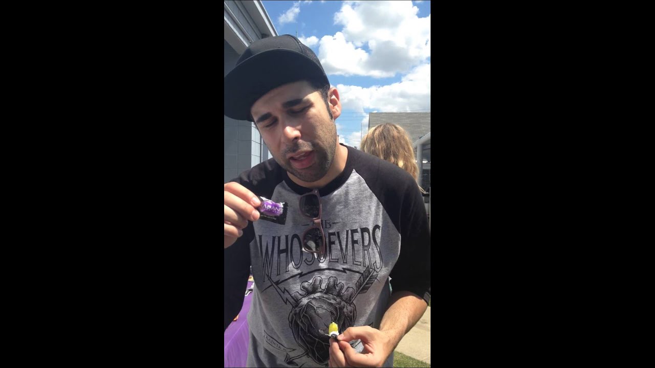 Mikey, lead singer for the band Islander, with Kabang Energy Candy ...