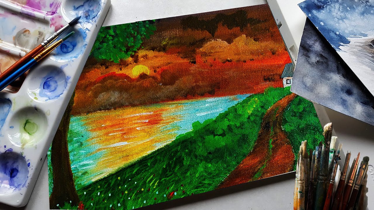 Nature Painting | Nature Drawing Scenery landscape drawing and painting ...