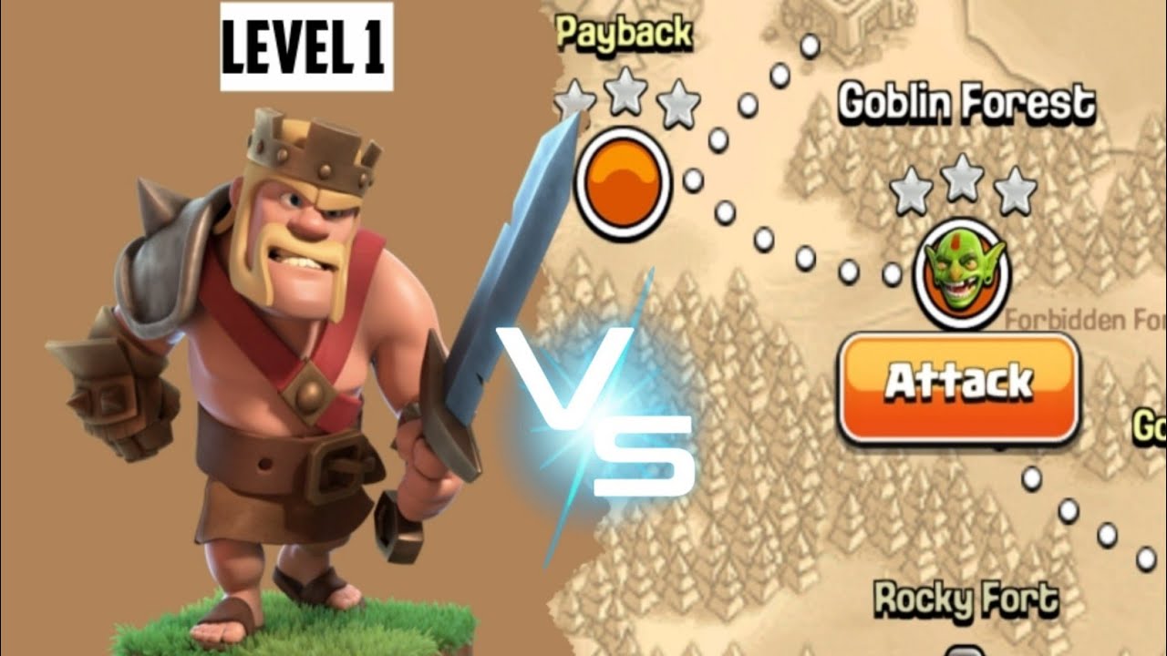 Goblin maps vs level 1 Barbarian king || one troop challenge || Clash ...