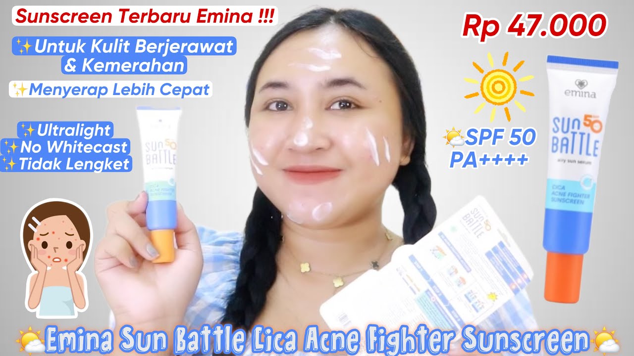 Review Emina Sun Battle Cica Acne Fighter Sunscreen - SPF 50 🌤 [TERBARU ...