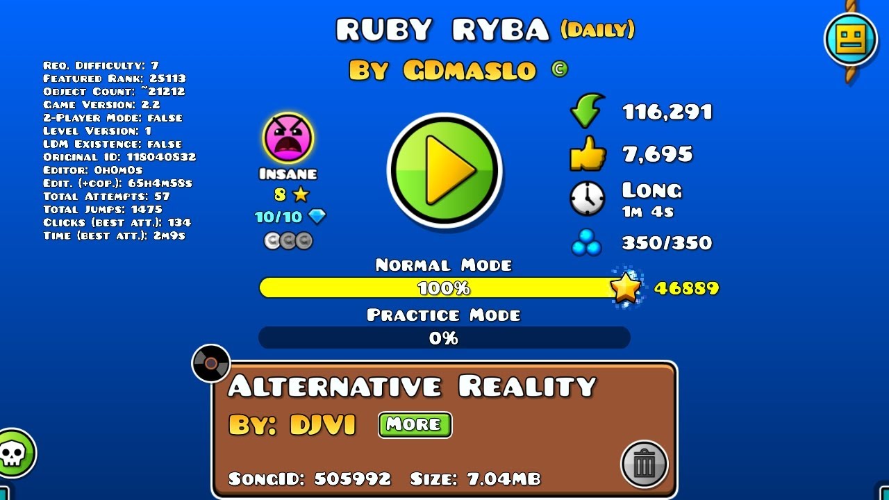 Ruby Ryba By GDmaslo 100% With One Coin Geometry Dash Daily Level ...