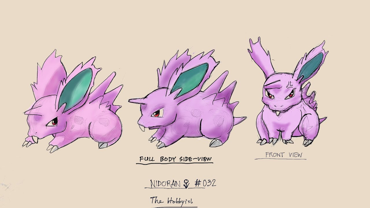 Drawing Nidoran (male) #032 in multi-views - YouTube