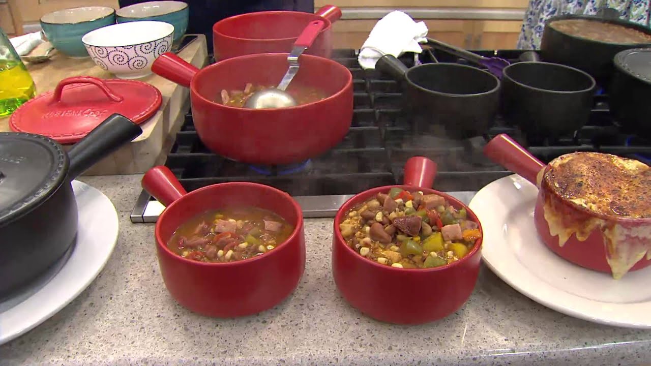 Blue Jean Chef Flameproof 2qt Stoneware Pot w/ Lid & 2 Bowls with ...