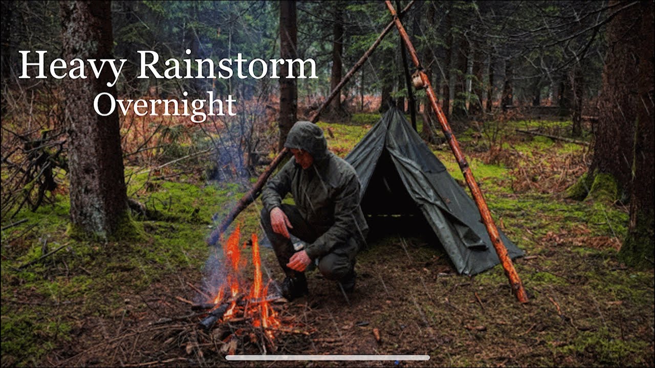 2 DAYS Solo Overnight in Heavy Rainstorm -Camping Polish Army Lavvu ...