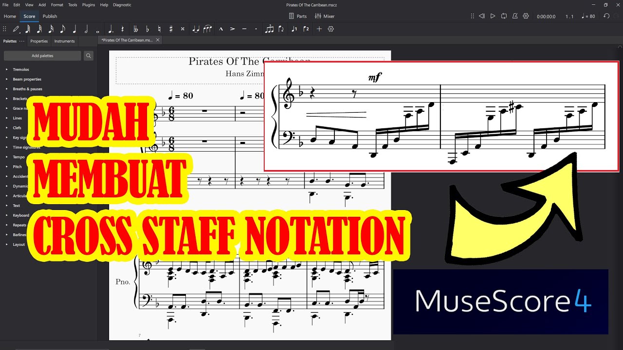 HANYA 1 Menit, Cara Membuat Cross Staff Notation di Musescore 4 - YouTube