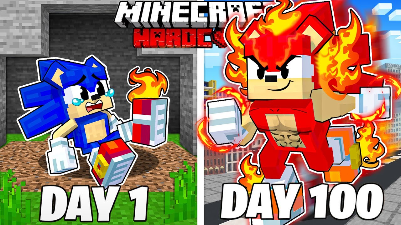 I Survived 100 Days as FIRE SONIC in HARDCORE Minecraft - YouTube