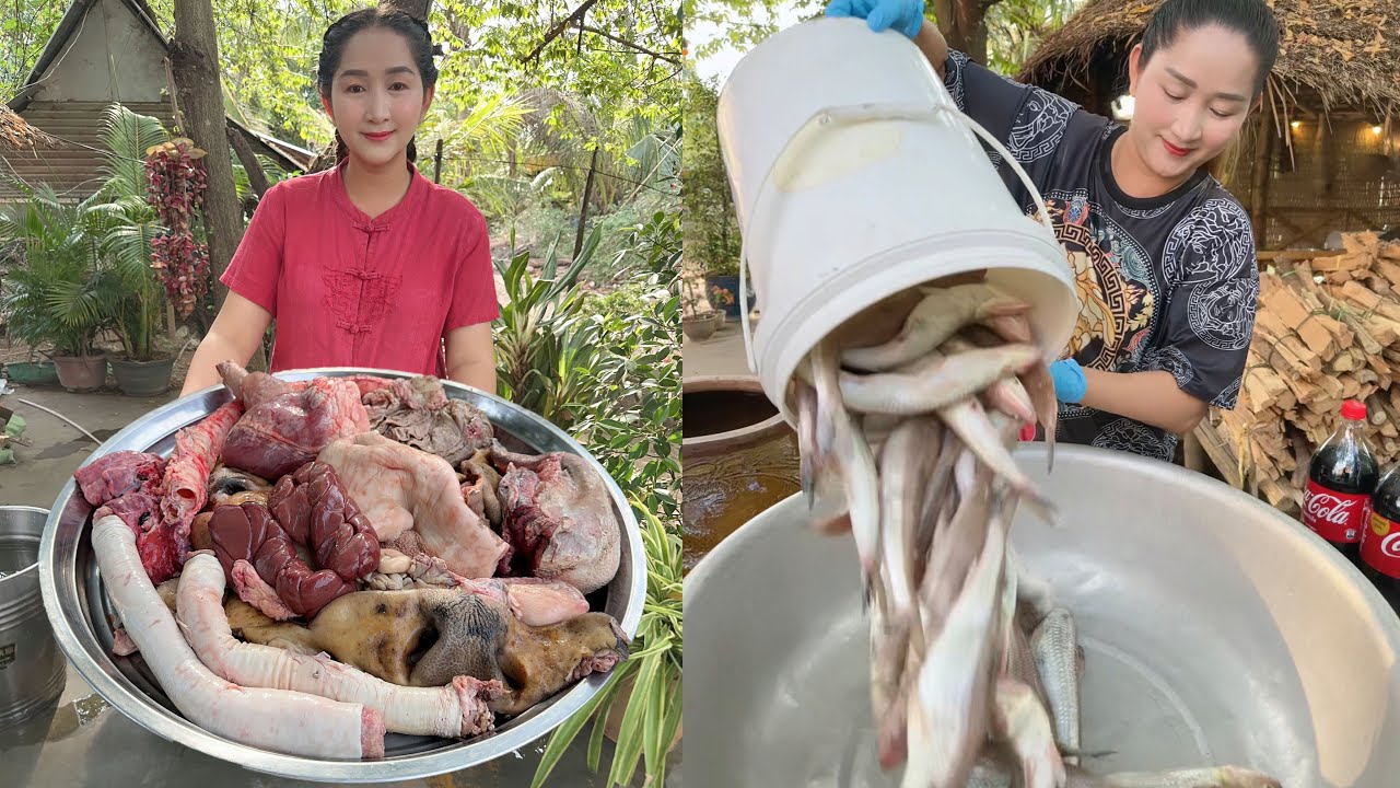 Amazing cooking chef Sros: Cow intestine steam, Ocean fish, Beef Ribs ...