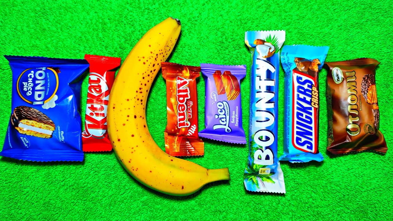 Snickers vs Albeni vs Kit Kat vs Banana vs Bounty chocolate - YouTube