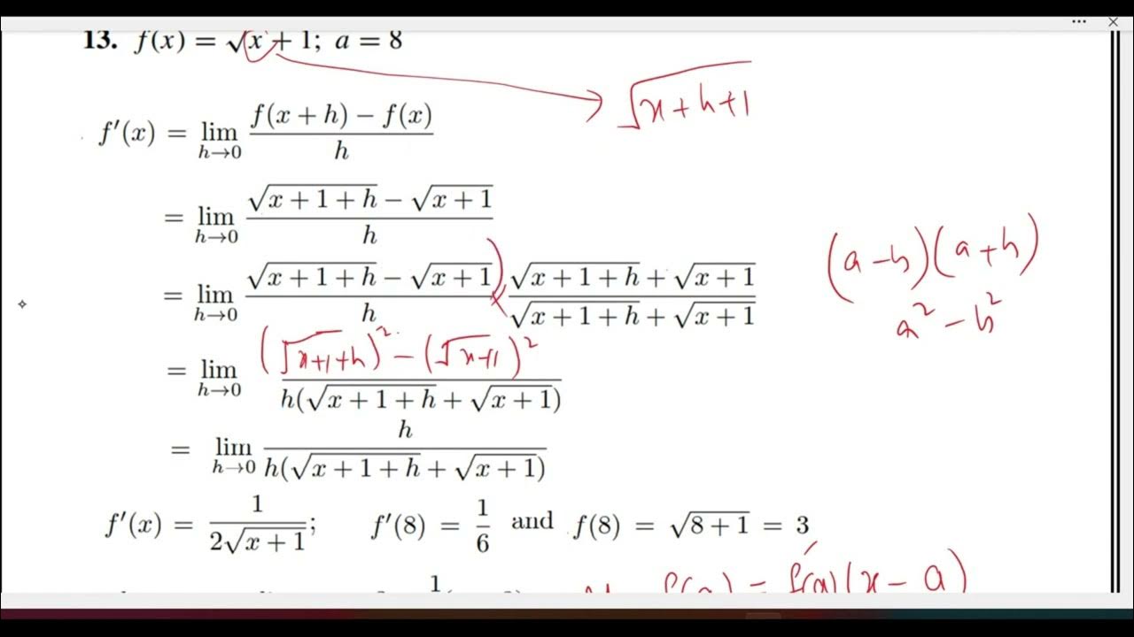Calculus 1 Ex # 2.2 Q # 13: The Derivative; The Derivative Function ...
