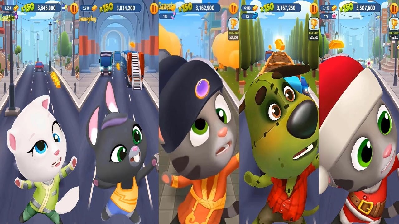 Talking Tom Gold Run Chinese Version Eco Angela VS Talking Becca ...