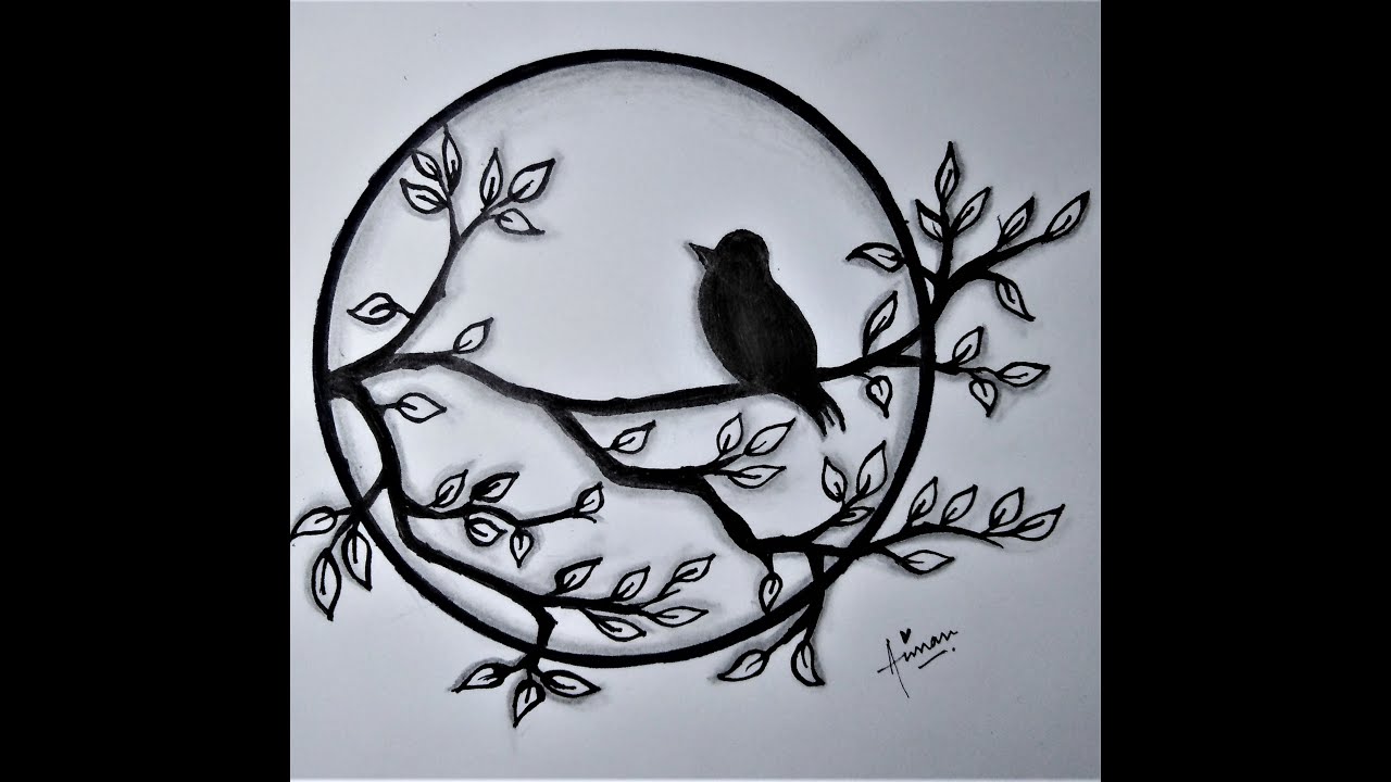 Bird On Tree | How To Draw Bird | #shorts | Beautiful Scenery | Bird ...