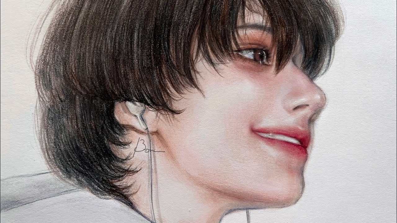 ENG) 색연필 인물화 드로잉 . 투바투 휴닝카이🐧 옆모습 그리기 . Drawing TXT Hueningkai . Color ...