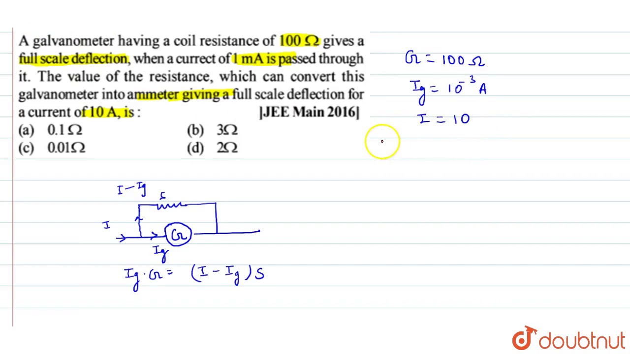 A Galvanometer Having A Coil Resistance Of 100 Omega Gives A Full a-galvanometer-having-a-coil-resistance-of-100-omega-gives-a-full