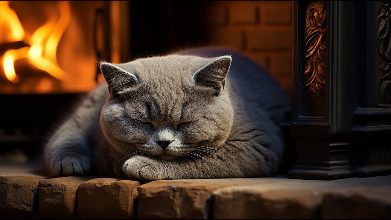 Fall asleep to the Purring of a Cat & Fireplace 🔥 Relax in Cozy Winter ...