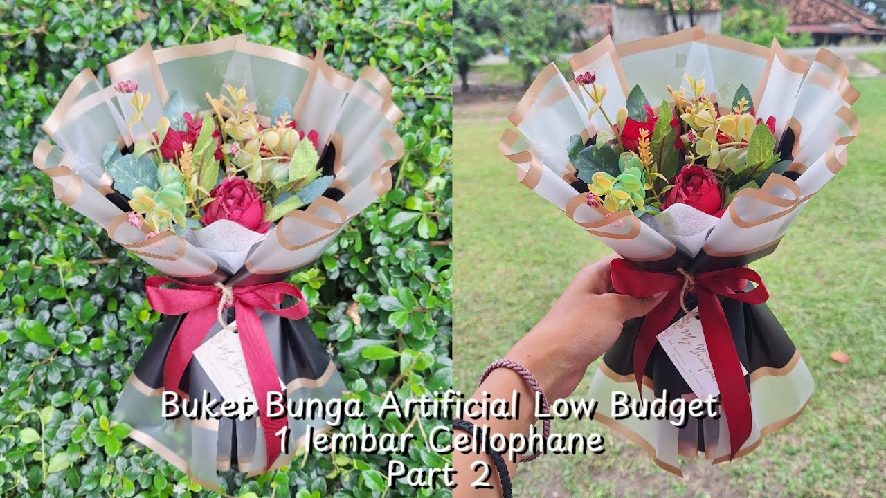 TUTORIAL BUKET BUNGA ARTIFICIAL LOW BUDGET CUMA 1 LEMBAR CELLOPHANE ...