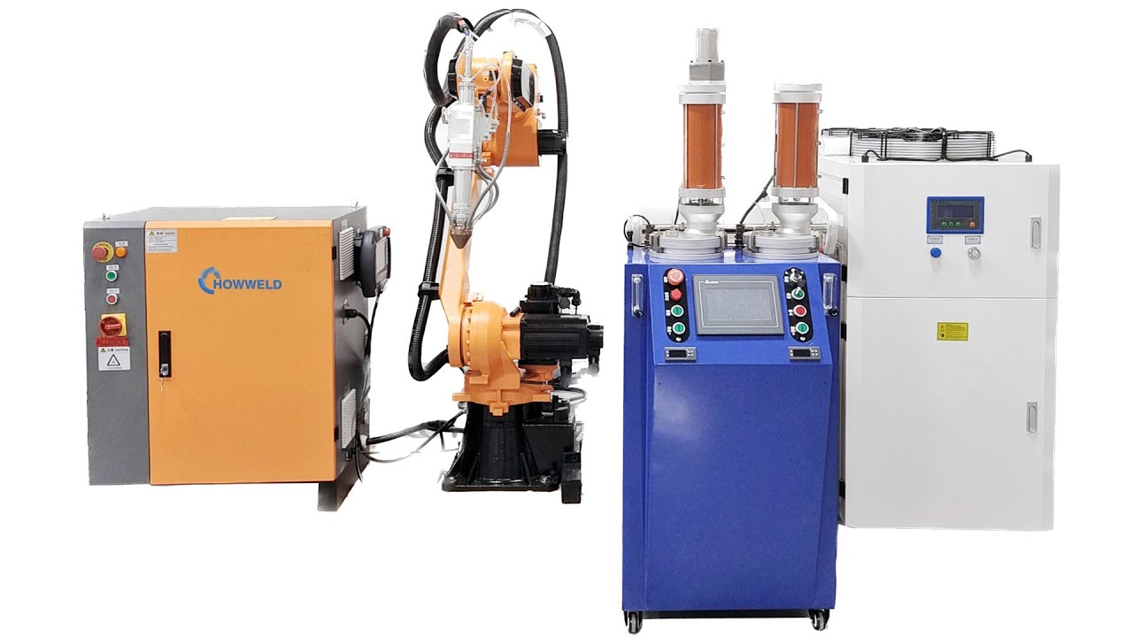 Robot cnc fiber laser cladding machine repair for shaft steel roller demonstration_6KW Howweld ...