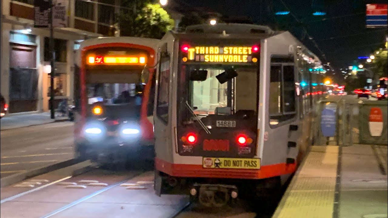Pull In Trip! SF MUNI 1998 Breda LRV2 #1463 on T Third Street - YouTube