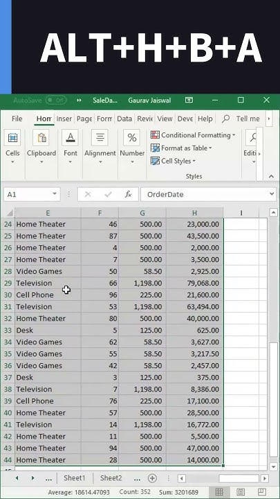 EXCEL Shortcut for Adding Borders to Your Data in Seconds! #ExcelTips #dataorganization #shorts ...