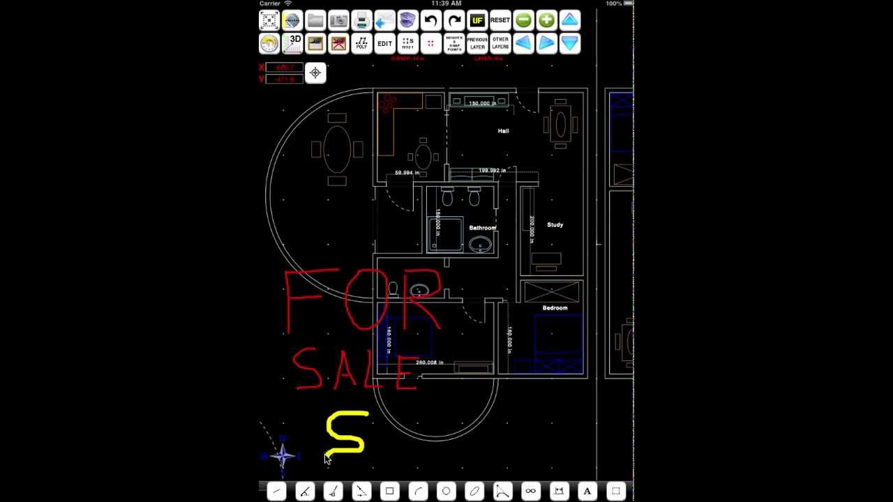 FingerCAD HD - "Freehand drawing on a cad design" - YouTube