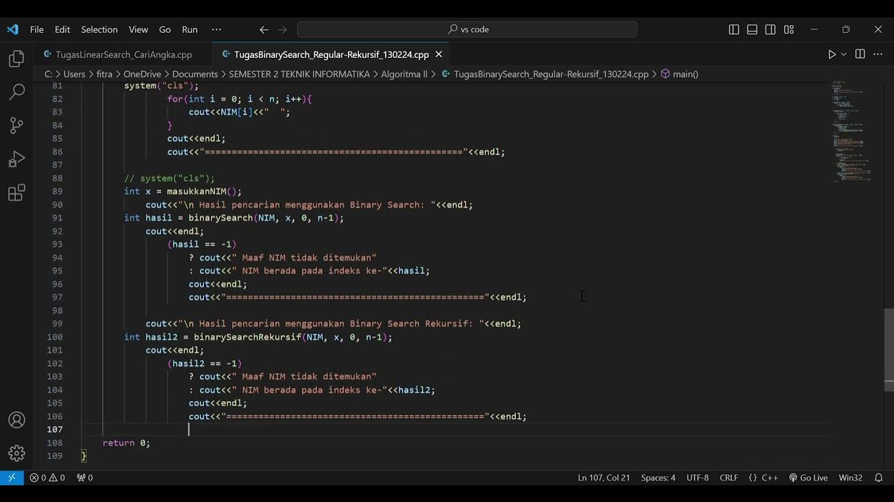 Binary Search - Reguler & Rekursif | Algoritma dan Pemrograman ll - YouTube