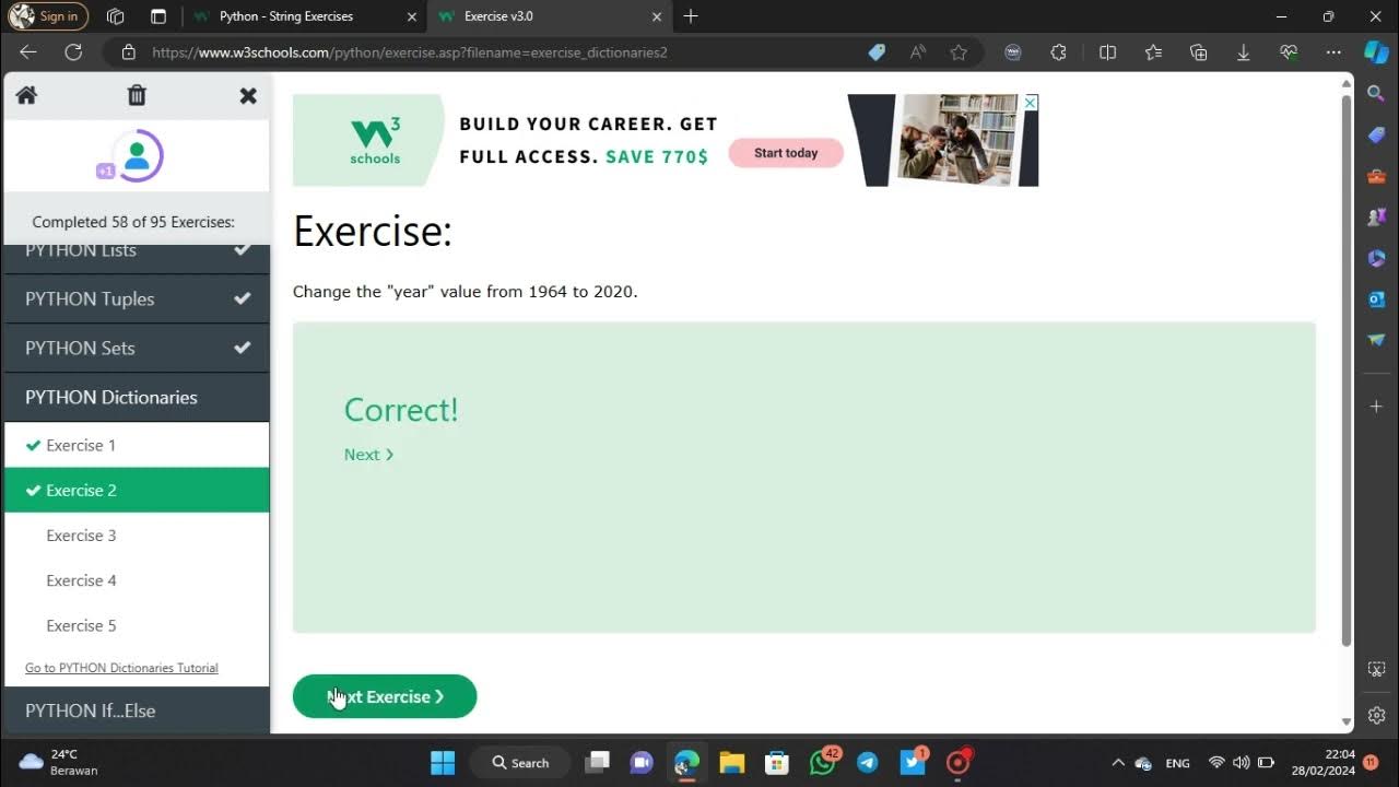 Tugas 1 Praktikum SDA || Mengerjakan Exercise Phyton pada w3school ...