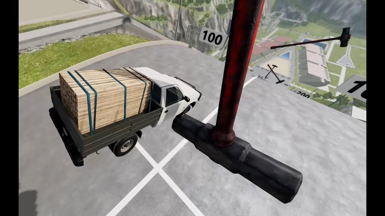 BeamNG - Jump Arena spiced with giant hammers - YouTube