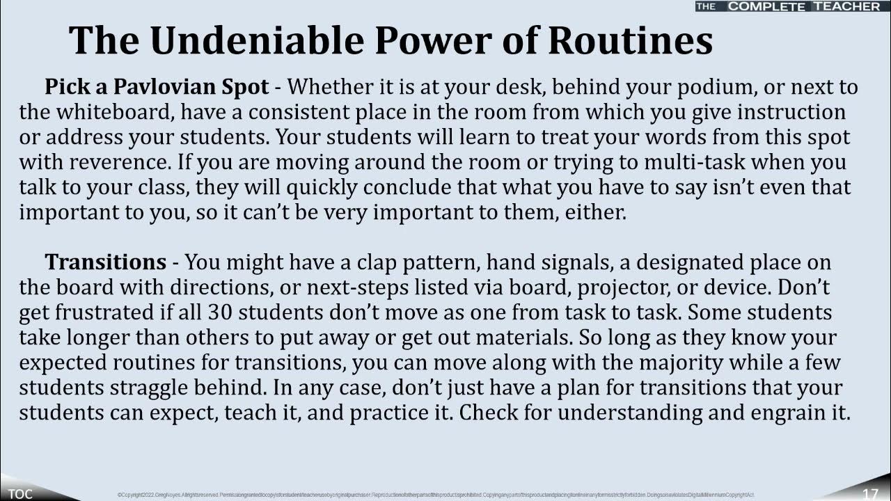 COMPLETE TEACHER Lesson 17 - The Undeniable Power of Routines - YouTube