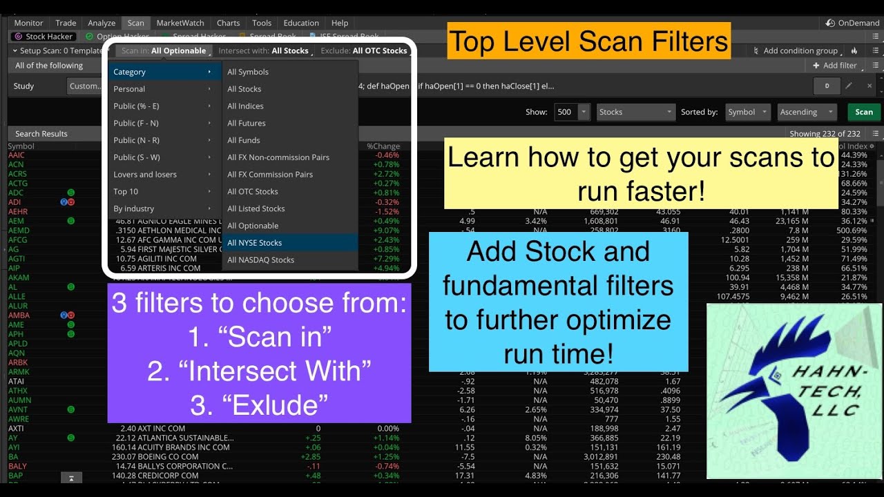 Thinkorswim Scans Top Level Filters - YouTube