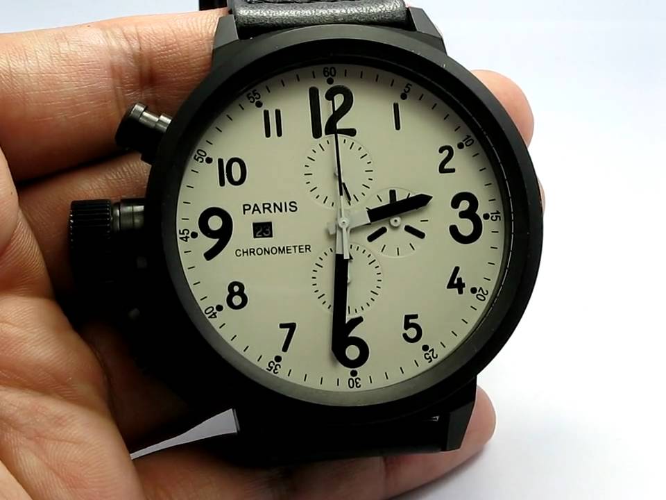 PARNIS PN27 PVD WHITE LEFTY 50MM QUARTZ CHRONO WATCH - YouTube