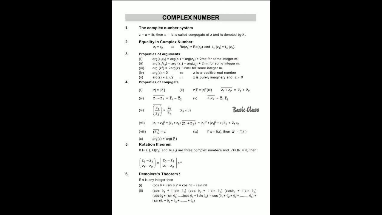 Complex Number Formulas Maths Formulas By Basic Class - Youtube