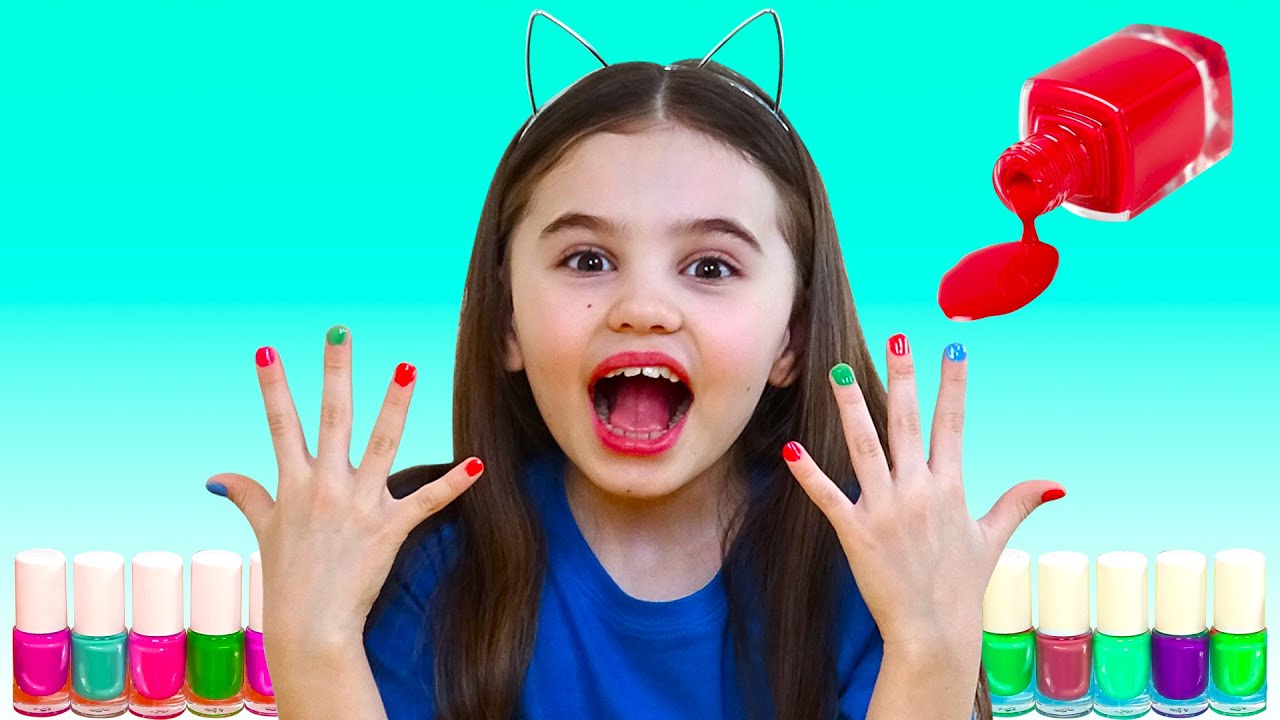 Polina pretend play with magic nail polish colors | 동요와 아이 노래 | 어린이 교육 ...