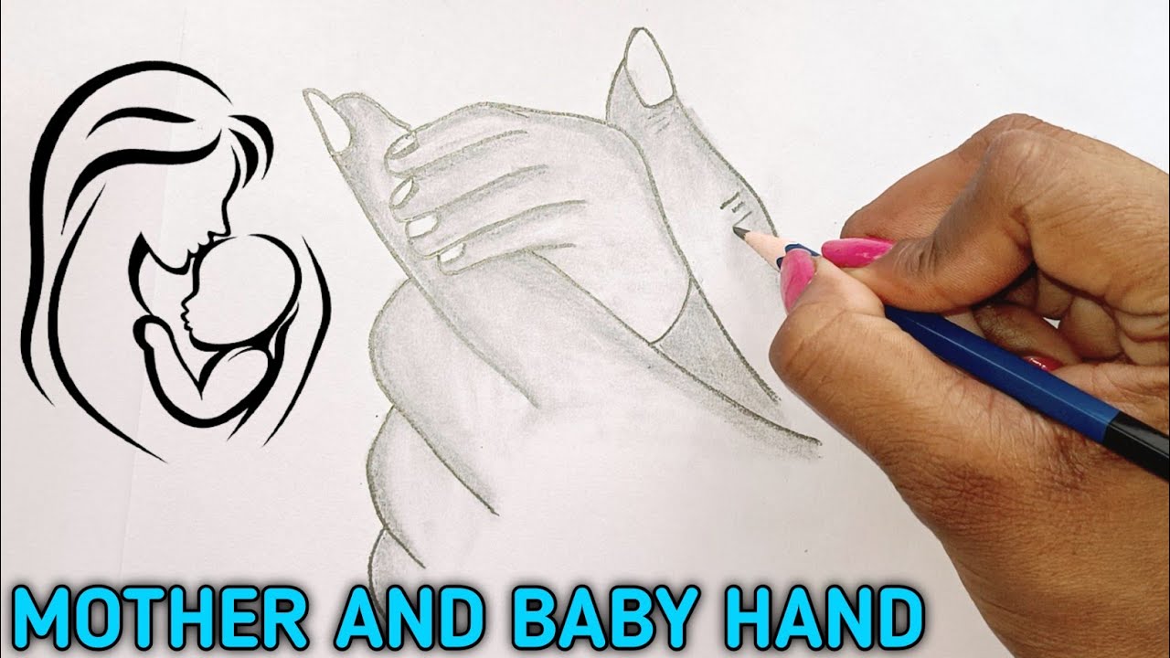 How to draw baby hand in her mother hand || mother drawing || baby ...