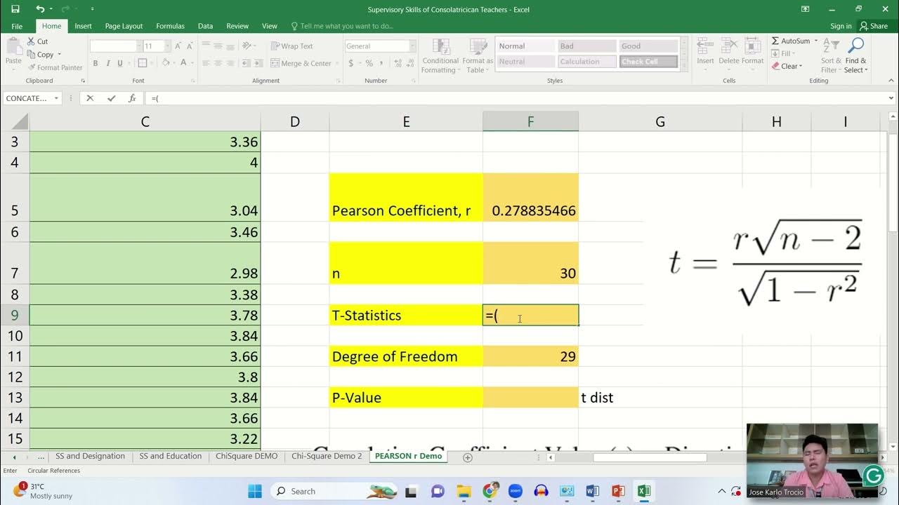 Pearson r Correlation Using Microsoft Excel - YouTube
