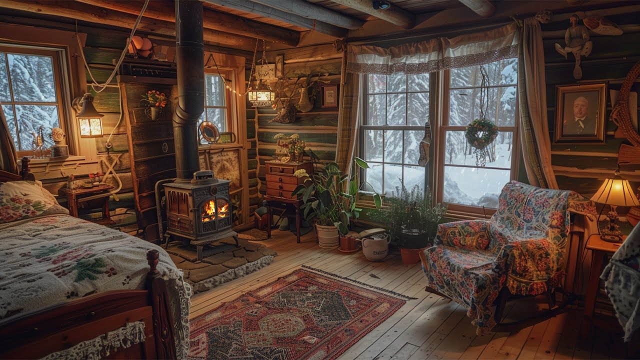 🔴Sleep in a Cozy Snowy Cottage | Winter Ambience with Crackling ...