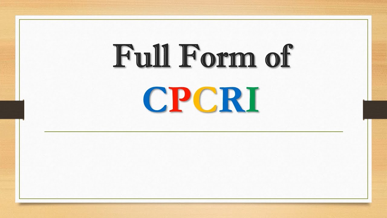 Full Form of CPCRI || Did You Know? - YouTube