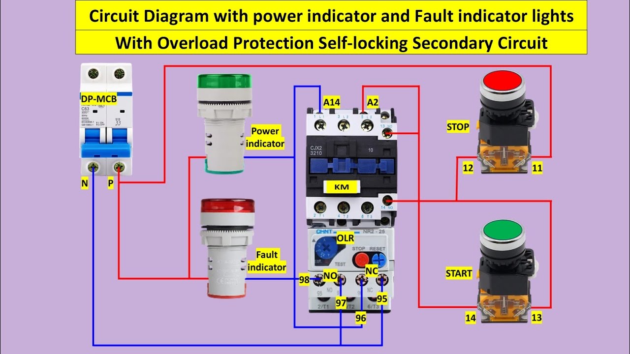 Dol starter control circuit | Power&Fault Indicators with Overload Protection & Self-Locking ...