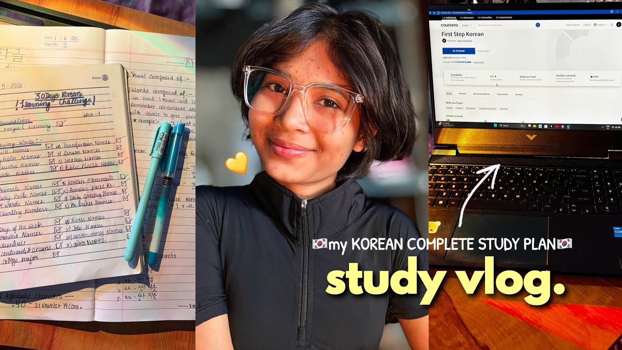 STUDY VLOG- 🇮🇳Indian Girl Easy & Effective KOREAN study routine to master in 30days!🇰🇷 - YouTube
