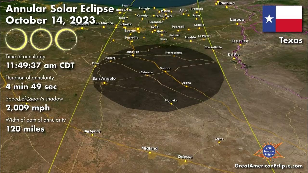 Fly with the Moon's Shadow over Texas during the Annular Solar Eclipse of October 14, 2023 - YouTube
