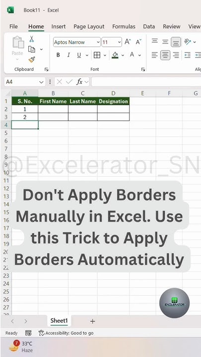 Don't Apply Borders Manually in Excel Use this Trick to Auto Apply Borders - YouTube