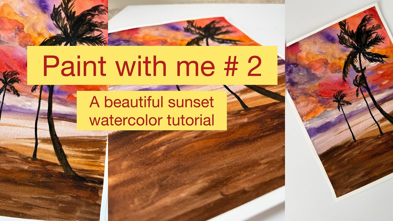 Colorful beach sunset watercolor tutorial - YouTube