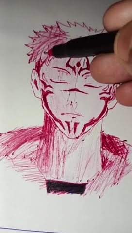 the drawing of sukuna direct with red pen - YouTube