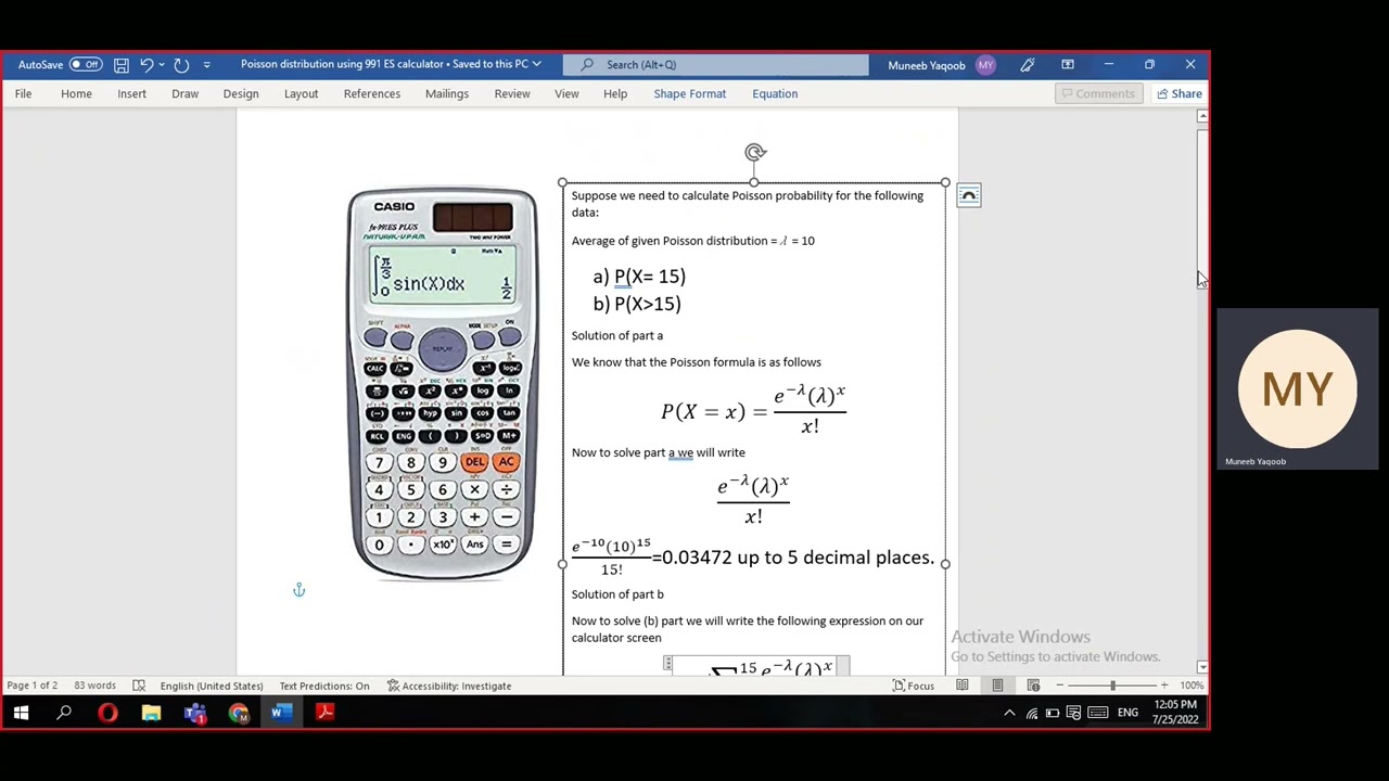 How To Calculate Poisson Probability Using 991 ES Calculator YouTube How To Calculate Poisson Probability Using 991 ES Calculator YouTube