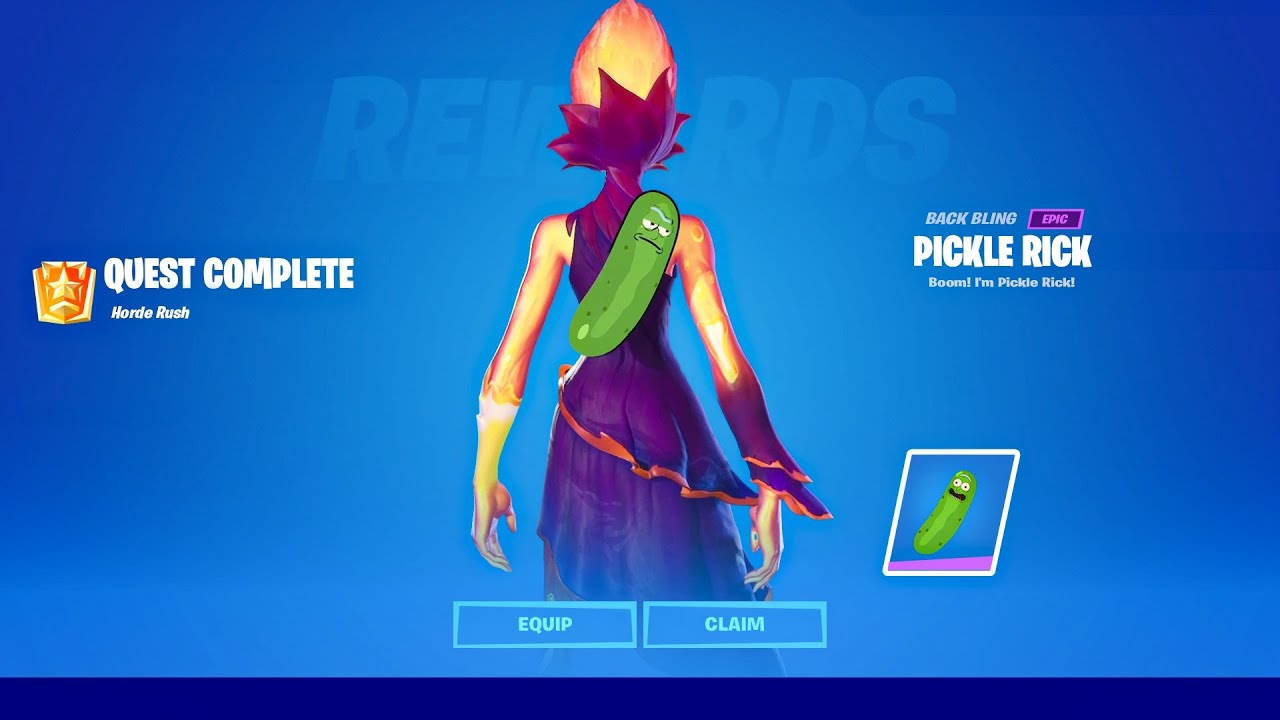 How to unlock FREE Pickle Rick Back Bling in Fortnite (All Horde Rush ...