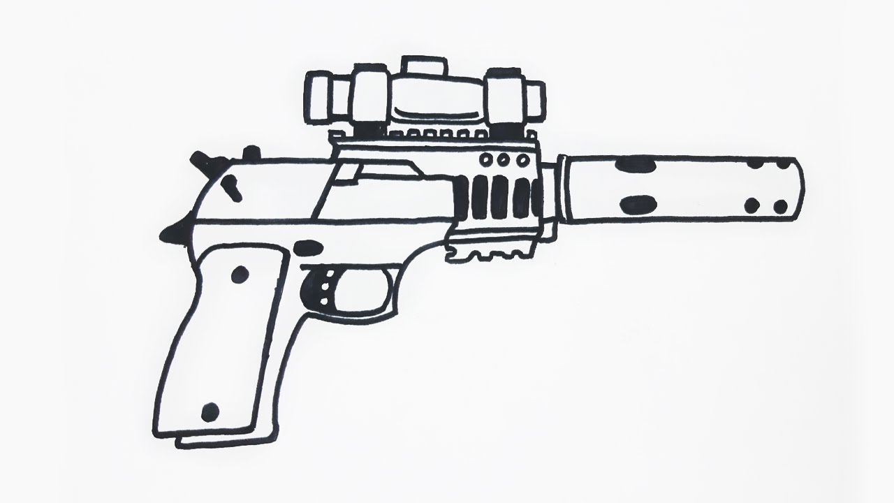 How to Draw a Pistol with Optics and Silencer | Як Намалювати Пістолет ...