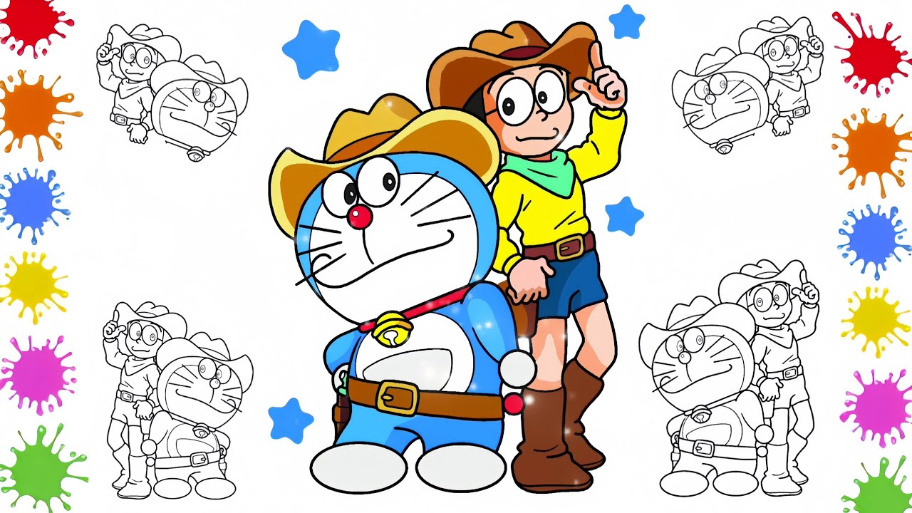 Let's Drawing Doraemon & Nobita Cowboy Coloring Page | Nobita ...