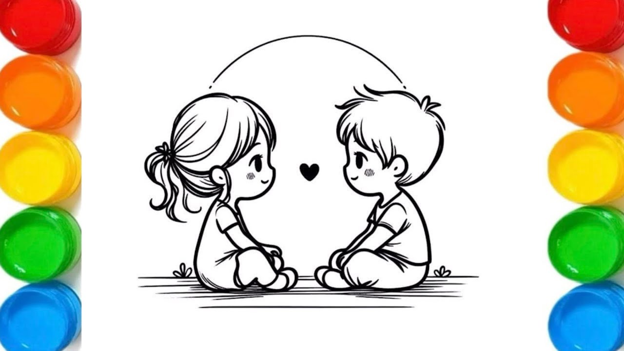 Drawing,Colouring Two Cute Best Friends|Step By Step Drawing For kids ...