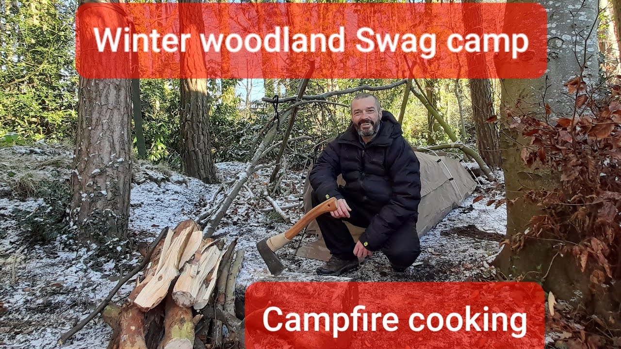 Winter camping out the backwoods. Lockdown camping. Swag camp. Campfire ...