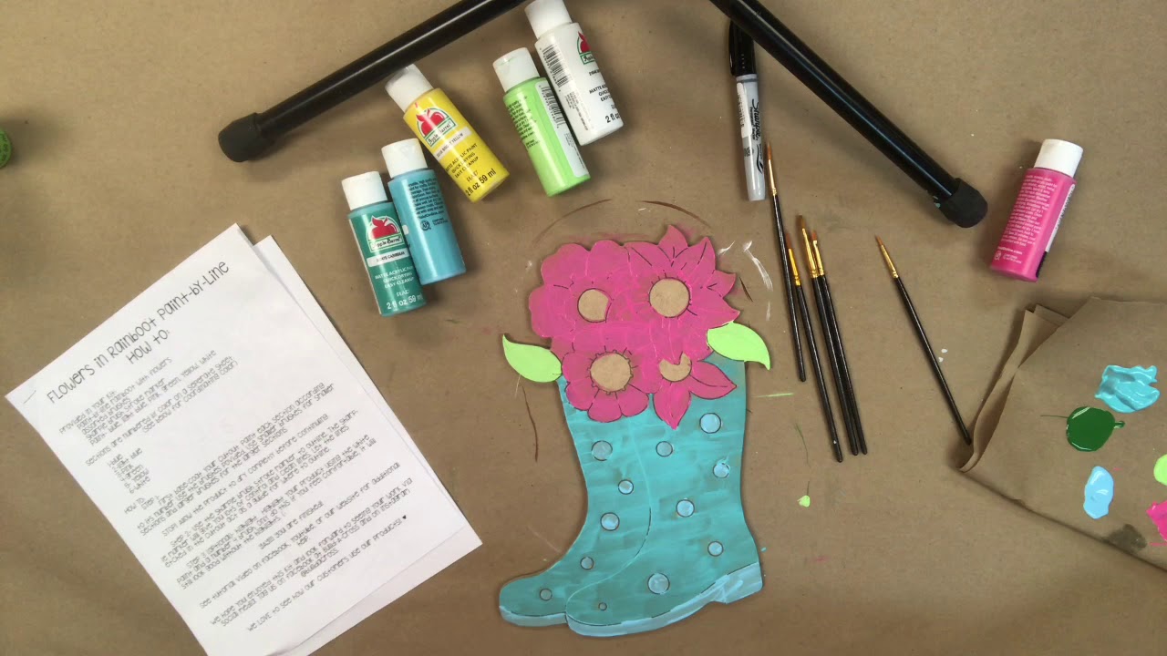 Boots with Flowers DIY, Unfinished Wood Cutout, Paint by Line - YouTube