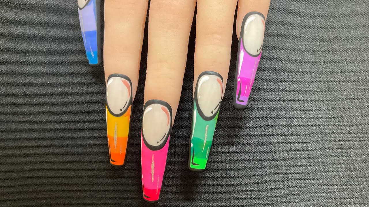 [Nail art] Cartoon Pop Art Color Block French Nails～コミックネイル - YouTube