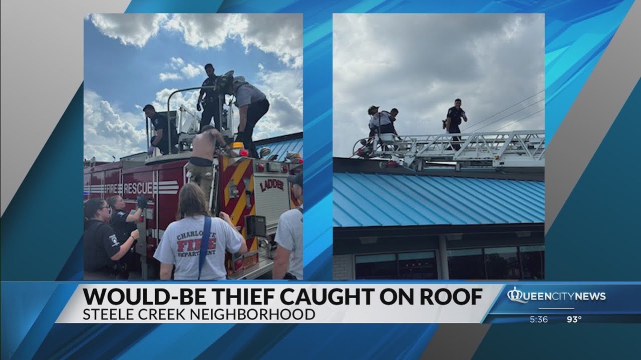Suspected thief caught on restaurant roof in Charlotte - YouTube